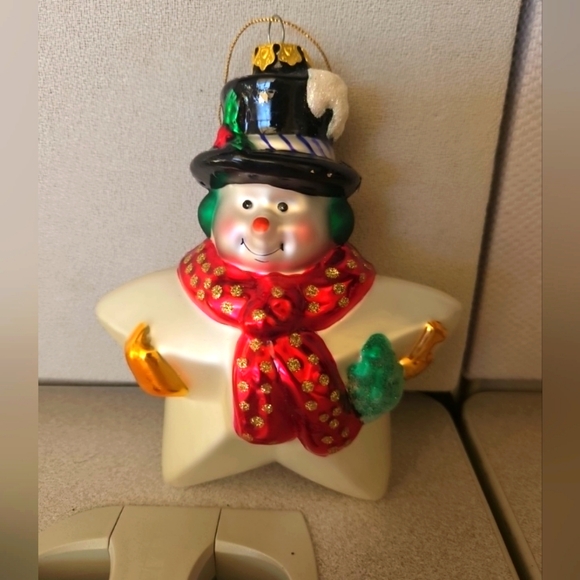 Holiday | Vintage 204 Large Glass Snowmanstar Christmas Ornament 5 Wide ...
